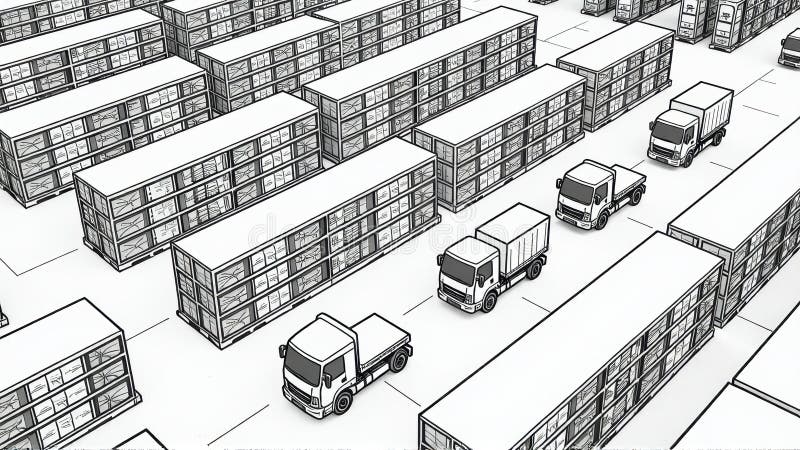 Warehouse Logistics Trucks and Storage Units Stock Illustration ...