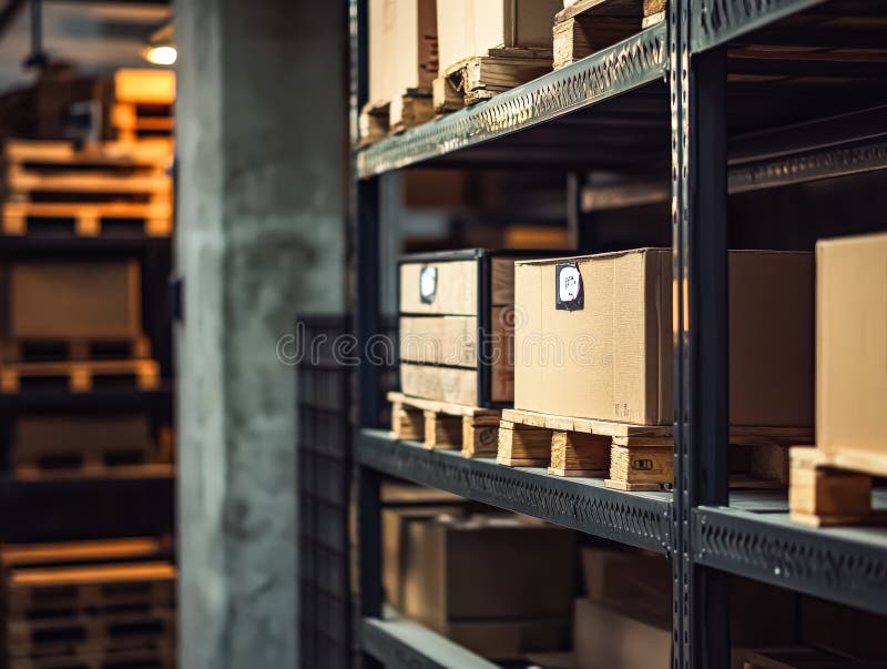 Warehouse with a Lot of Boxes on Shelves Stock Image - Image of modern ...