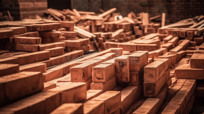 Warehouse with a Lot of Pile of Bricks and Lumber Stock Image - Image ...