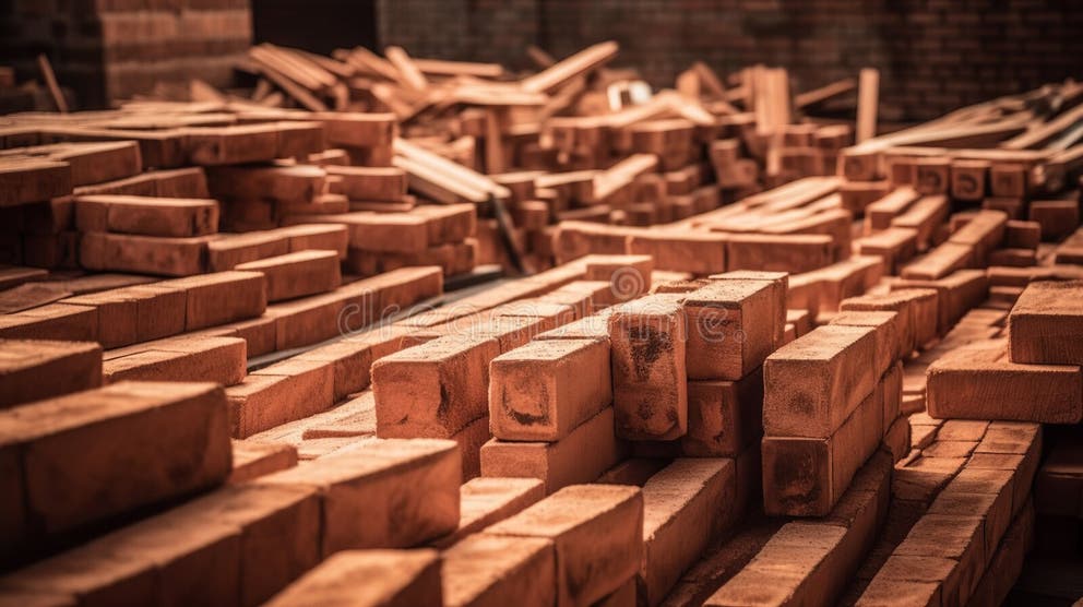 Warehouse with a Lot of Pile of Bricks and Lumber Stock Image - Image ...