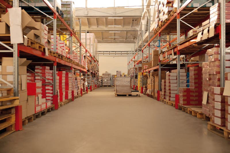 Warehouse with Lots of Boxes on Racks. Wholesale Business Stock Image ...