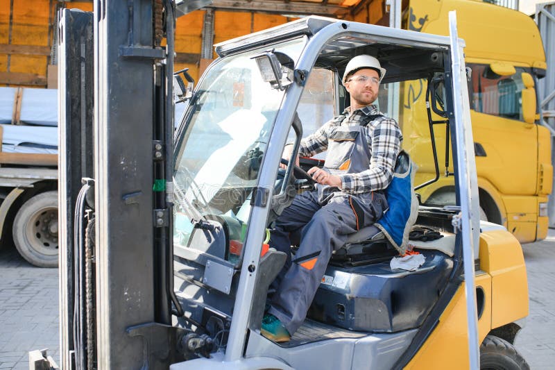Warehouse Man Worker with Forklift Stock Photo - Image of logistics ...