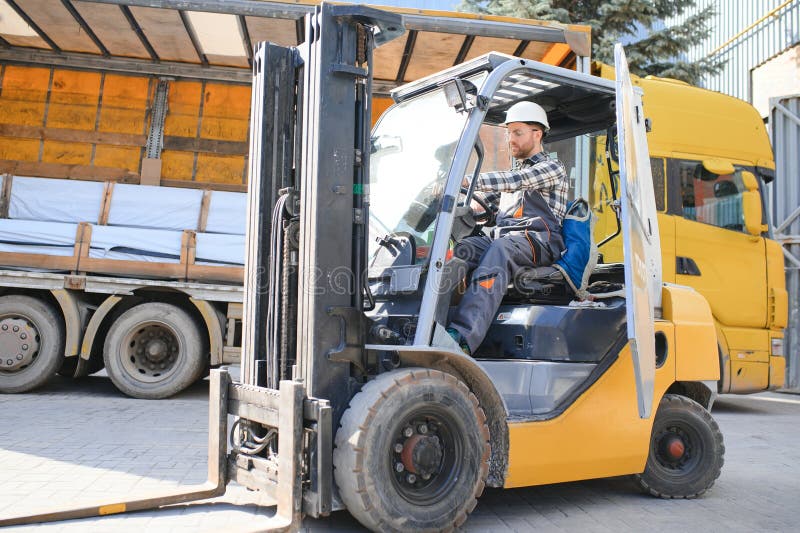 Warehouse Man Worker with Forklift Stock Photo - Image of equipment ...