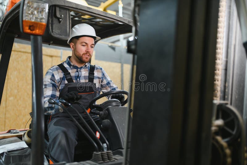 Warehouse Man Worker with Forklift Stock Photo - Image of truck ...