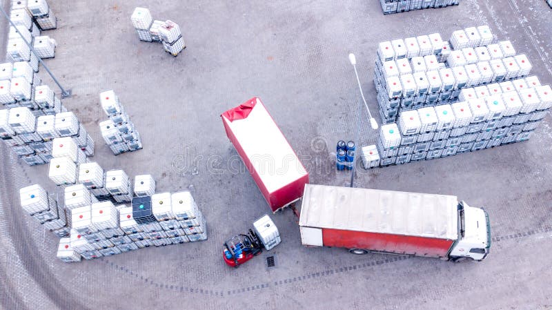 Warehouse Man Worker with Forklift. Loading Truck Stock Image - Image ...