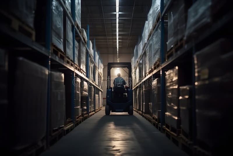 Warehouse Man Worker with Forklift. Neural Network AI Generated Stock ...