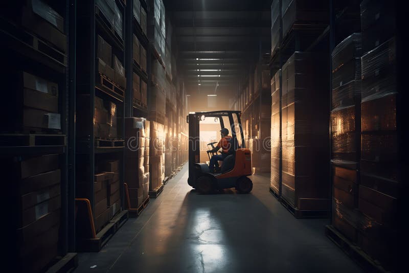 Warehouse Man Worker with Forklift. Neural Network AI Generated Stock ...