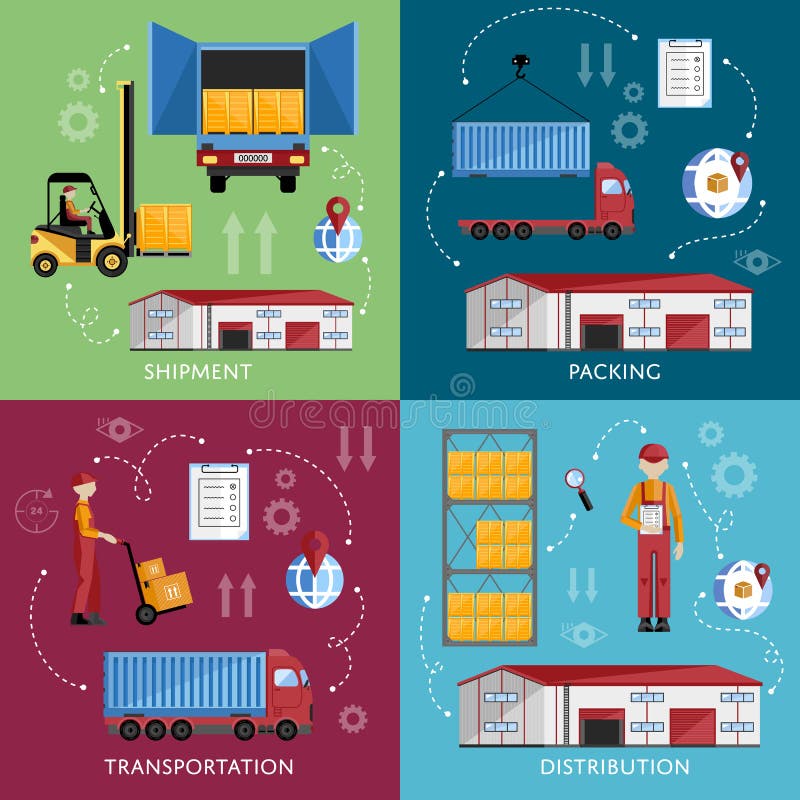Warehouse Management Concept Flat Design Stock Vector - Illustration of ...