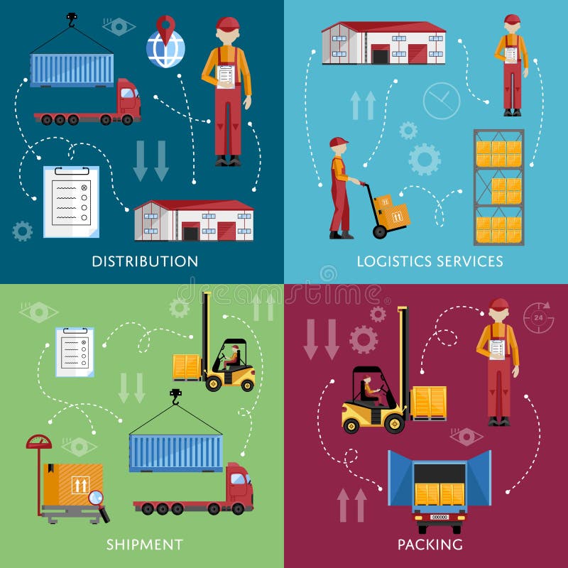 Warehouse Management Concept Flat Design Stock Vector - Illustration of ...