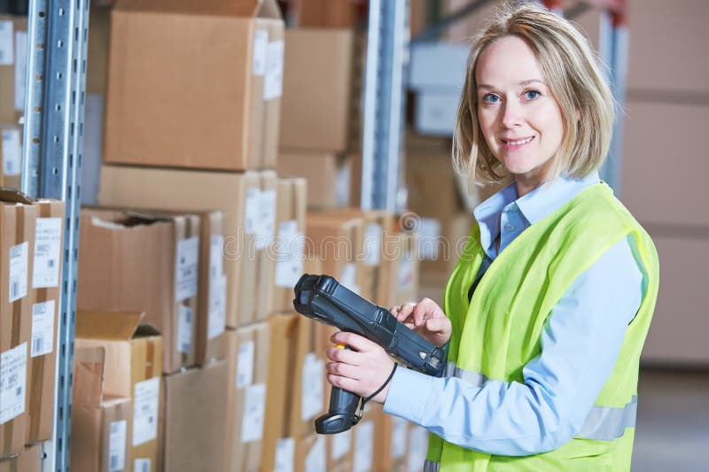 Warehouse Management System. Worker with Barcode Scanner Stock Photo ...