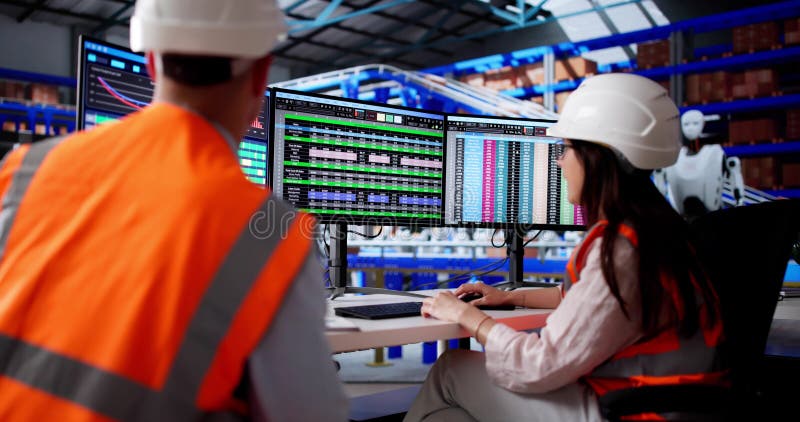 Warehouse Manager Meticulously Studies Spreadsheets Stock Image - Image ...
