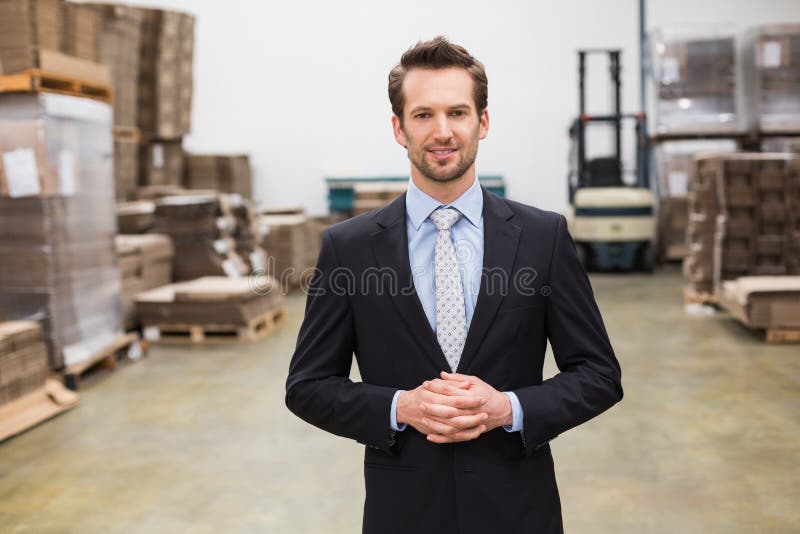 Warehouse Manager Standing Hands Together Stock Photo - Image of person ...