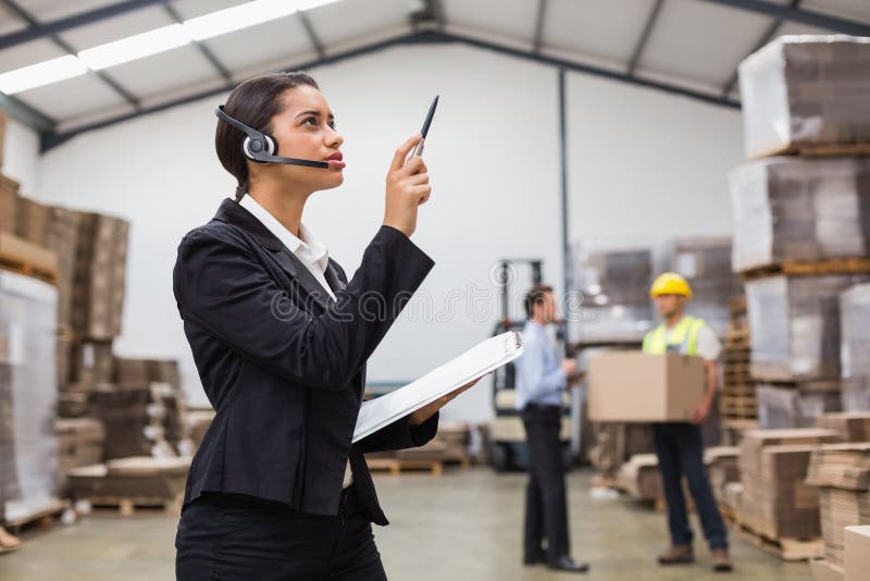 Dispatcher Using Headset at Warehouse of Forwarding Stock Photo - Image ...