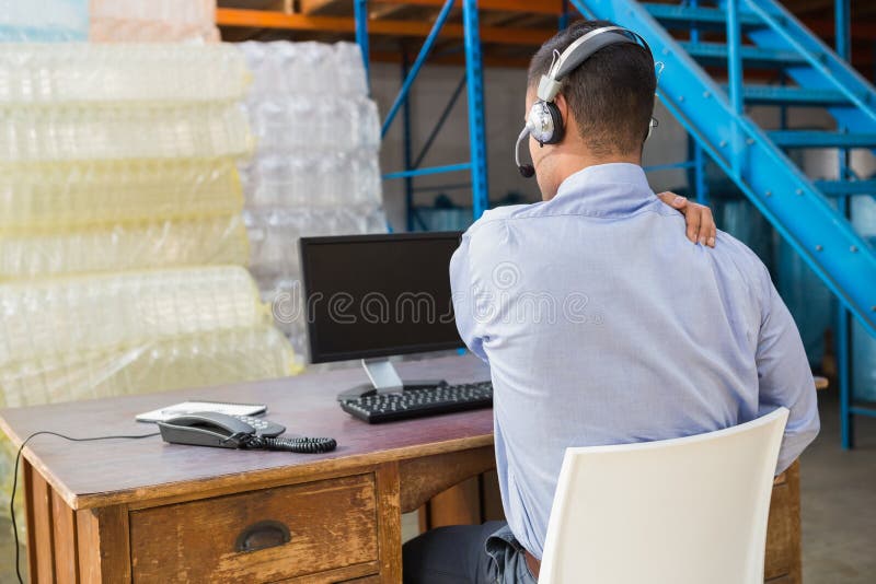 Warehouse Manager Working on Computer Stock Photo - Image of freight ...