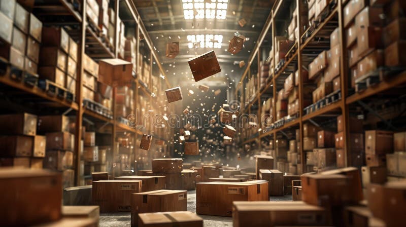 A Warehouse with Many Boxes Stacked on Shelves Stock Image - Image of ...