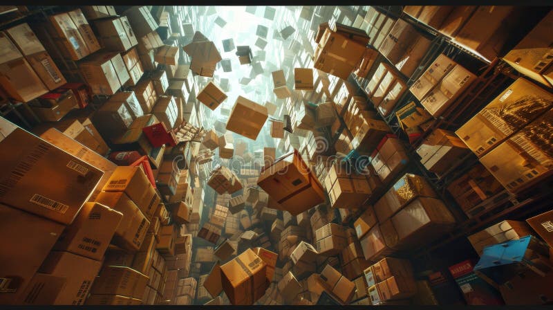 A Warehouse with Many Boxes Stacked on Shelves Stock Photo - Image of ...