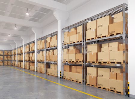 Warehouse with Many Racks and Boxes Stock Photo - Image of commercial ...