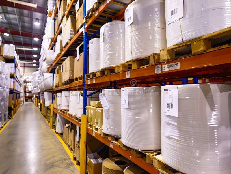 A Warehouse with Many Rolls of Paper on Shelves Stock Image - Image of ...