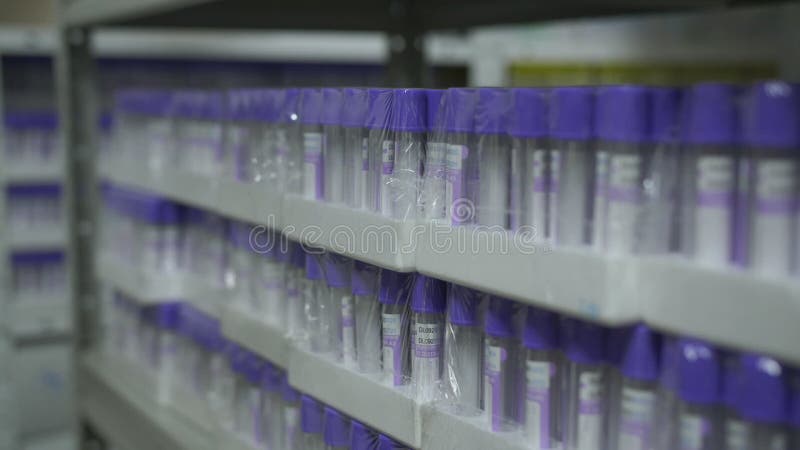 Warehouse in a Medical Laboratory. Shelves with Empty Test Tubes for ...