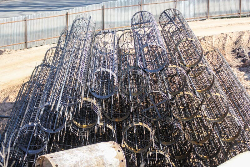 Warehouse of Metal Frames for Piles Stock Photo - Image of employment ...