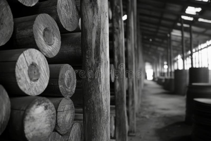 Warehouse of Metal Products Containing Stacked Round Steel Sections ...