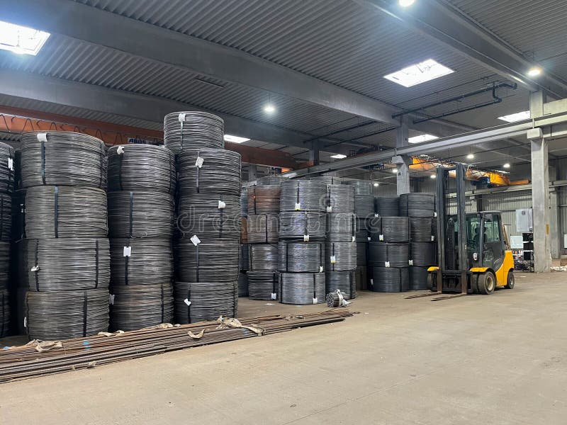 Warehouse of Metal Rod with Forklift in Industrial Workshop Stock Image ...