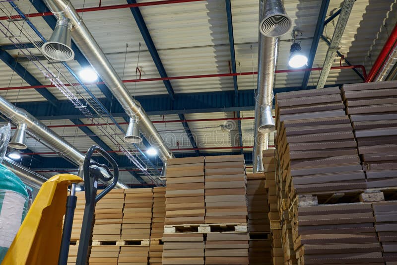 Warehouse with Modern Ventilation System Full Parcells Stock Image ...