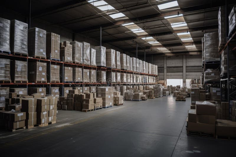 Warehouse, with Neat and Tidy Rows of Merchandise, Ready for Shipment ...