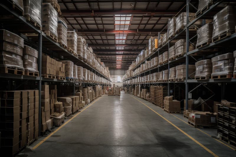 Warehouse, with Neat and Tidy Rows of Merchandise, Ready for Shipment ...