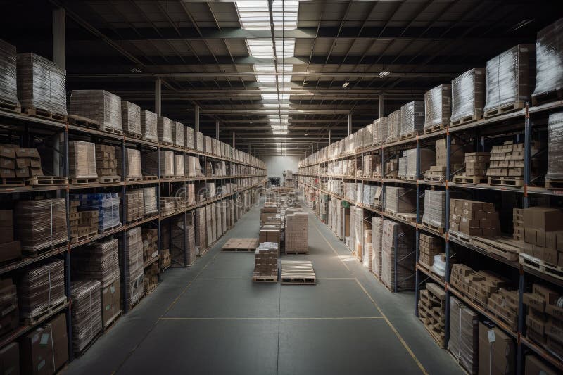 Warehouse, with Neat and Tidy Rows of Merchandise, Ready for Shipment ...
