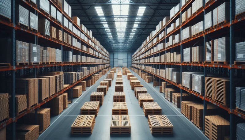 Warehouse with Neatly Arranged Pallets Stock Illustration ...