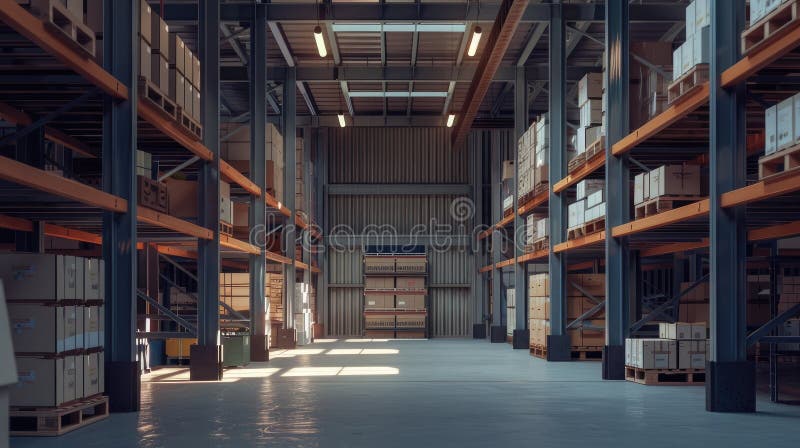 A Warehouse with Neatly Stacked Boxes in Sturdy Racks, Highlighting the ...