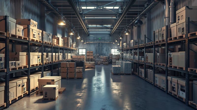 A Warehouse with Neatly Stacked Boxes in Sturdy Racks, Highlighting the ...