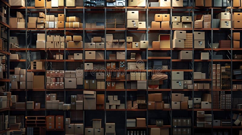 A Warehouse with Neatly Stacked Boxes in Sturdy Racks, Highlighting the ...