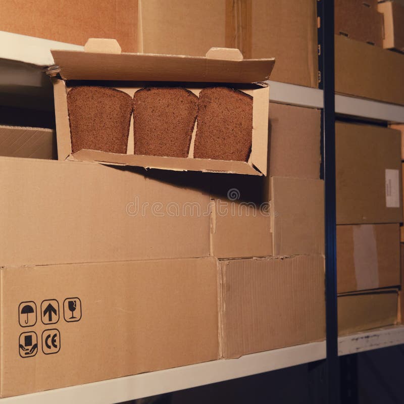 Warehouse with Opened Boxes of Food. Theft of Bread in a Mail Warehouse ...