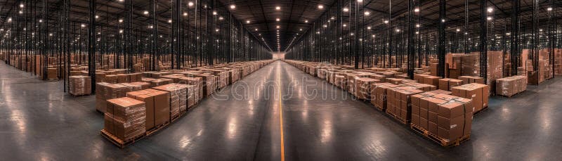 Warehouse Operations in Full Swing, Highstacked Pallets and Boxes ...