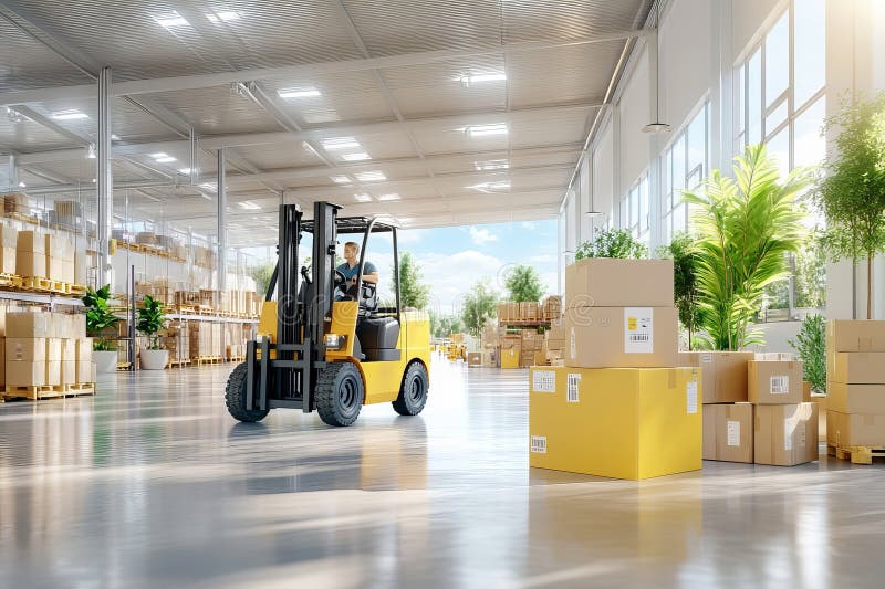 Warehouse Operations with Young Caucasian Male Operating Forklift in ...