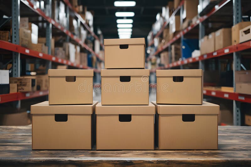 Warehouse Organization Boxes Neatly Stacked on Wooden Table Surface ...