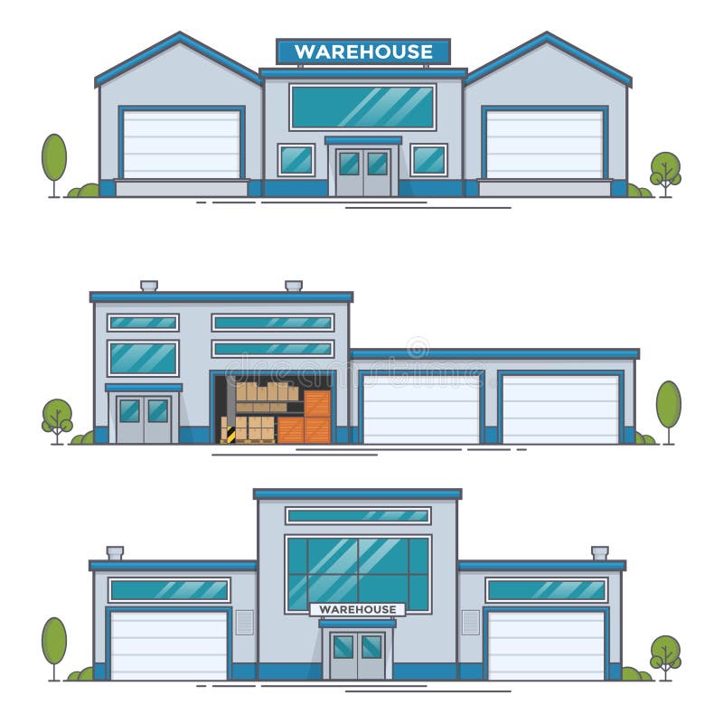 Warehouse Out Side. Big Warehouse and Transportation beside. Boxes on ...