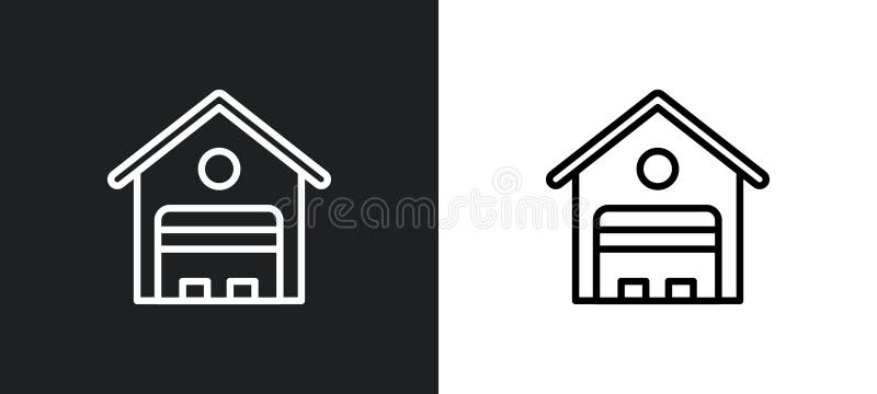 Warehouse Outline Icon in White and Black Colors. Warehouse Flat Vector ...