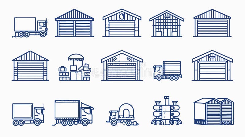 Warehouse Outline Icons Vector Illustration Stock Vector - Illustration ...