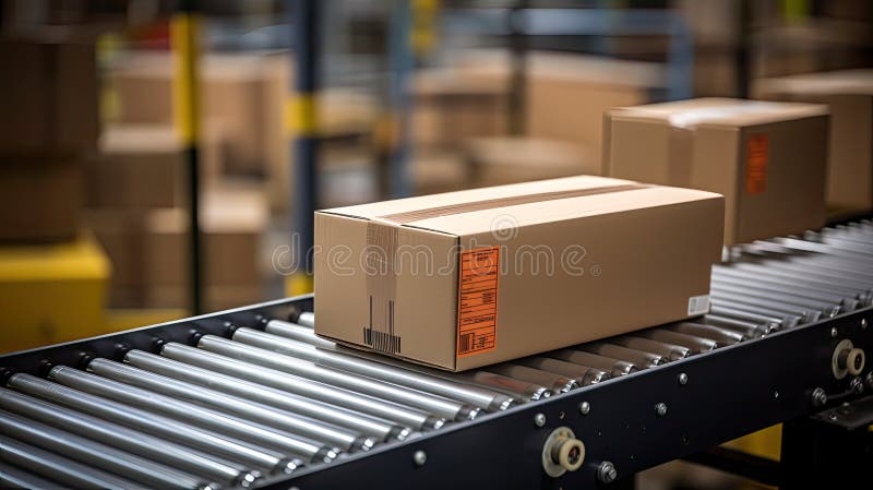 Warehouse Package on Conveyor Stock Illustration - Illustration of ...