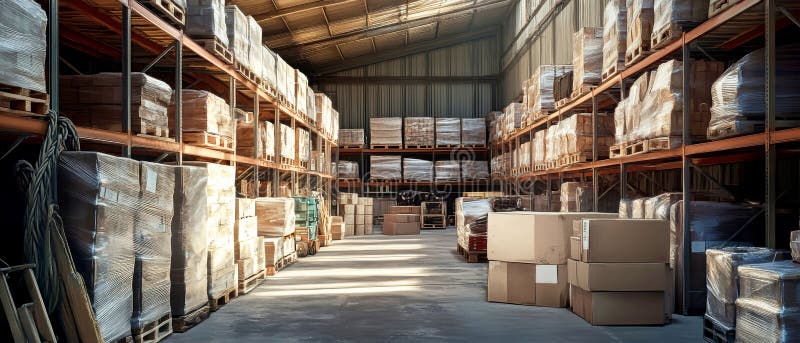 Warehouse Packed with Goods Ready for Shipment Under Natural Light ...