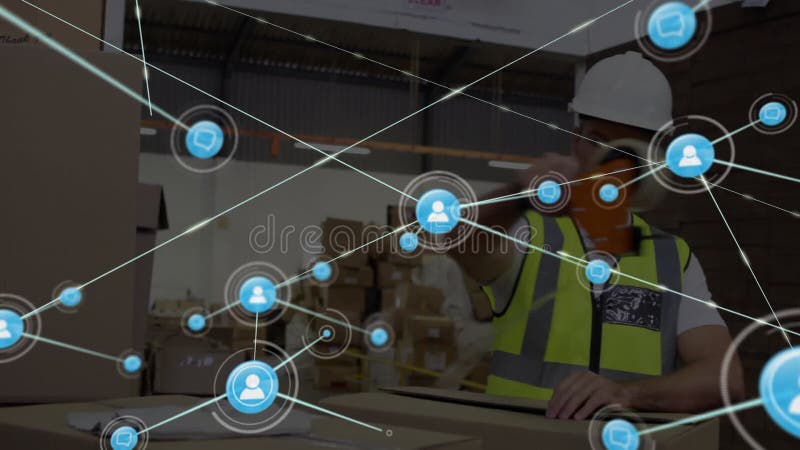 Warehouse Packer Opening Box Inspecting and Sealing As Animated User ...