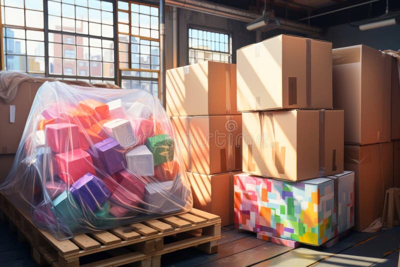 Warehouse with Parcels, Boxes in the Post Office Generative Ai Stock ...