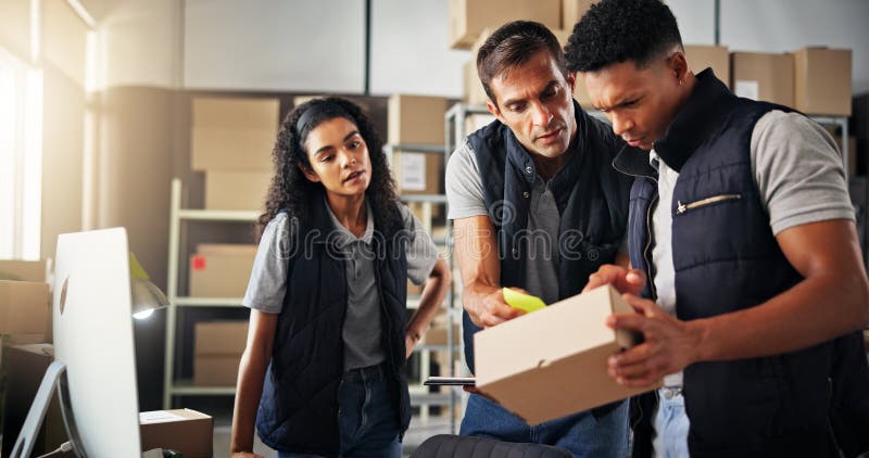 Warehouse, People and Box for Discussion, Shipping and Production Issue ...