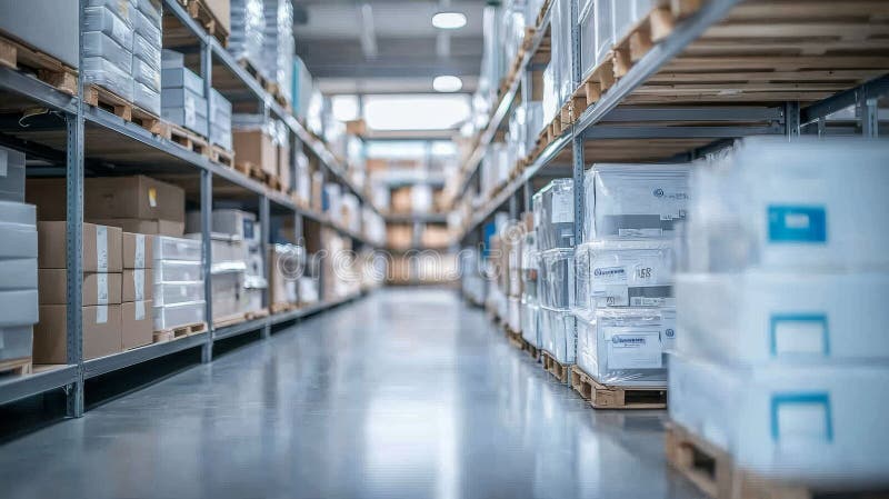 Warehouse Perspective - Cardboard Boxes and Pallets in a Storage ...