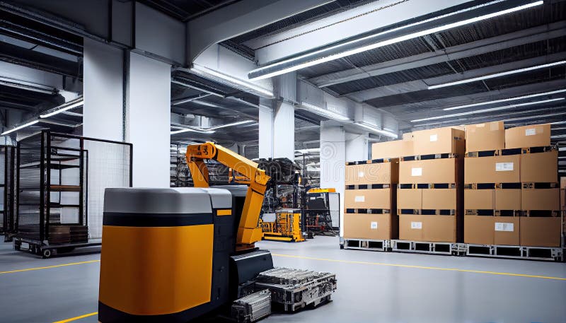 Warehouse with Pile of Cardboxes, Ai Generative Stock Illustration ...