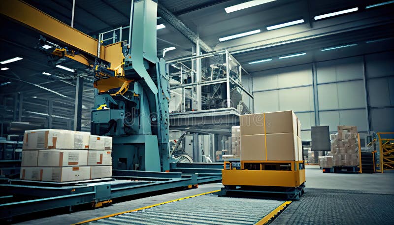 Warehouse with Pile of Cardboxes, Ai Generative Stock Illustration ...