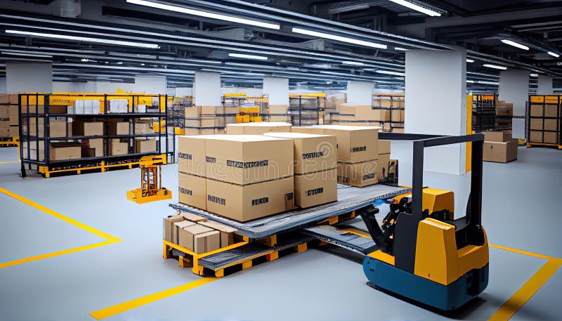 Warehouse with Pile of Cardboxes Stock Illustration - Illustration of ...